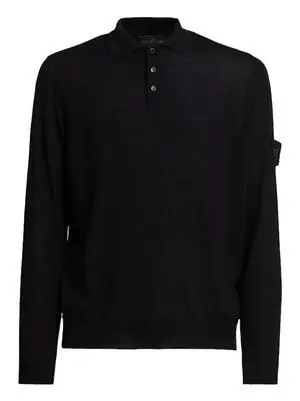 Stone Island L/s Light Wool Polo - Stone Island - Men  - Navy - XL Black