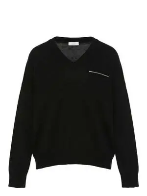 Peserico V-neck Long-sleeve Sweater With Pocket Detail - Black