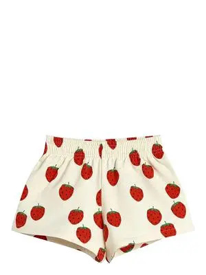 MINI RODINI Organic Cotton Strawberry Print Shorts - White