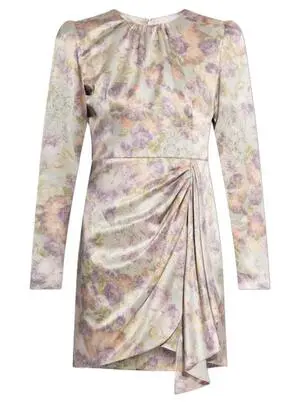 Alessandra Rich Floral Motif Pleated Dress - Light Blue Violet