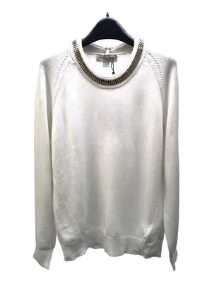 Burberry Round Neck Long Sleeve Knitted Pullover With Ribbed Trim - White