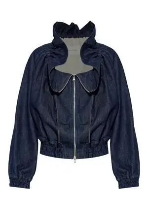 Dries Van Noten Denim Ruffled Cocoon Jacket - Black