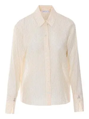 Patrizia Pepe Striped Embellished Fluid Shirt - White