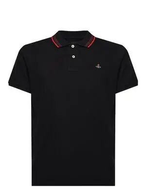 VIVIENNE WESTWOOD Logo Embroidered Short Sleeve Polo Shirt - Black