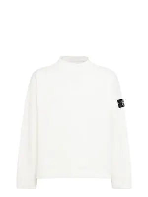 Stone Island High Neck Fleece Sweatshirt With Logo Patch - White
