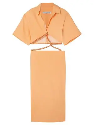 Christopher Esber Openwork Beaded Shirt Dress - Peach