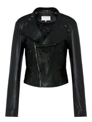 MAISON MARGIELA Folded Collar Leather Jacket - Black
