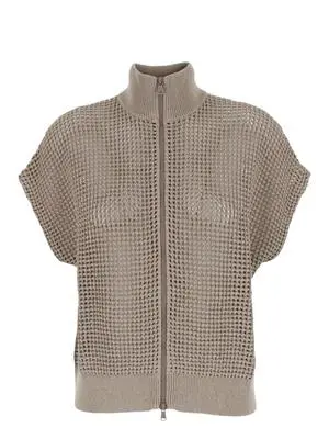 Brunello Cucinelli Zip-neck Open-knit Top - Beige