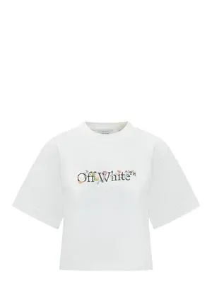 Off-White Bookish Glowing Flower" Crop T-shirt - White