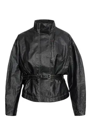 Jacquemus Belted Jacket With Stand Collar - Black