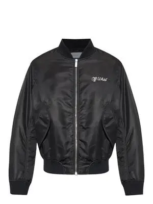 Off-White Embroidered Zip-up Bomber Jacket - Black