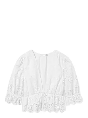 FRAME Hollow-out V-neck Shirt - White