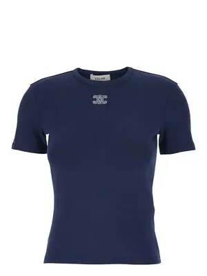 Celine Triomphe Ribbed Cotton Jersey T-shirt - Blue