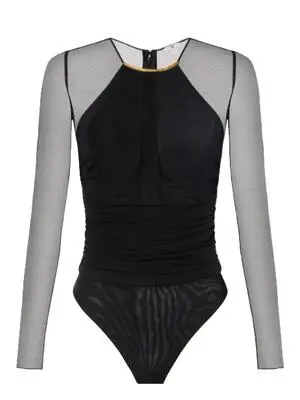Elisabetta Franchi Bodysuit With Tulle And Golden Detail - Black