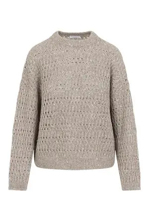 Brunello Cucinelli Open-knit Sequined Sweater - Beige