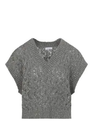 BRUNELLO CUCINELLI Brunello Cucinelli V-Neck Cable Knit Vest With Embellishments
