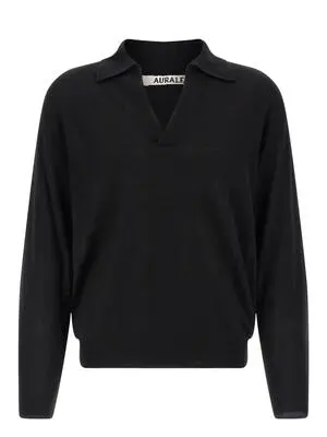 Auralee Long-sleeved V-neck Sweater - Black
