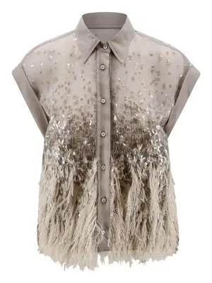 BRUNELLO CUCINELLI Brunello Cucinelli Sequin And Fringe Embellished Sleeveless Top