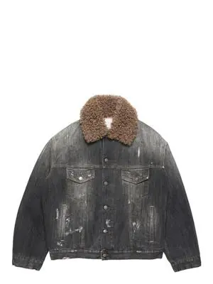 Acne Studios Acne Studios Distressed Denim Jacket With Faux Shearling Collar No