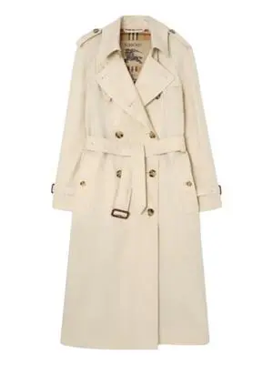 Burberry Long Tropical Gabardine Waterloo Trench Coat - Stone Beige
