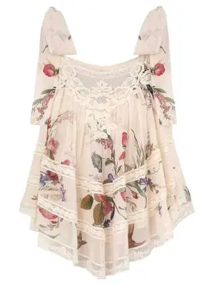 Zimmermann Floral Lace-trim Mini Dress - Vanilla Floral
