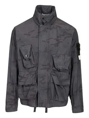 Stone Island Logo Patch Zip-up Jacket - Blue