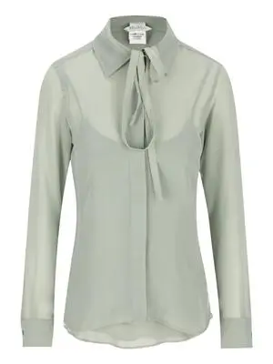 Max Mara Tie-neck Collared Long Sleeve Top - Gray