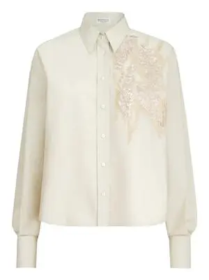 Brunello Cucinelli Embellished Long Sleeve Shirt - White