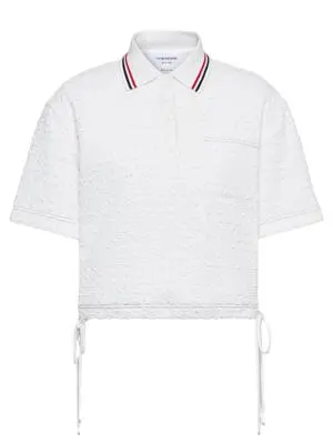 Thom Browne Ribbon Tweed Striped Polo Top - White