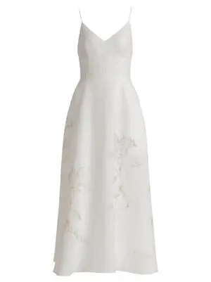 Alberta Ferretti Sleeveless Floral Print Midi Dress - White