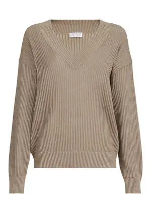Brunello Cucinelli Ribbed Knit V-neck Sweater - Walnut