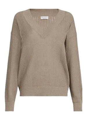 Brunello Cucinelli Brunello Cucinelli Ribbed Knit V-Neck Sweater Walnut