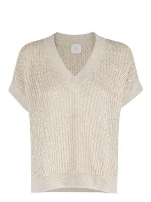 Eleventy V-neck Short-sleeve Knit Top - Ivory