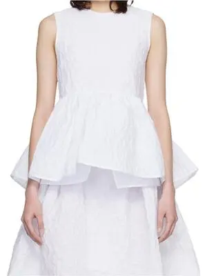 Cecilie Bahnsen Sleeveless Embroidered Top With Tiered Ruffle Hem - White