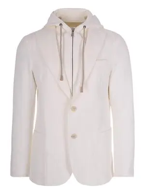 Eleventy Layered Drawstring Hooded Jacket - White
