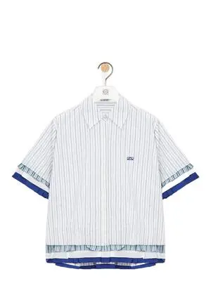 Loewe Striped Short-sleeve Shirt With Double L Embroidery - White