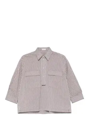 Brunello Cucinelli Striped Shirt With Pockets - Gray