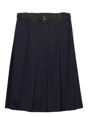 Prada Pleated Belted Midi Skirt - Navy Blue