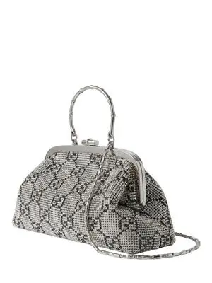 Gucci Crystal Monogram Evening Top Handle Bag - Silver/black