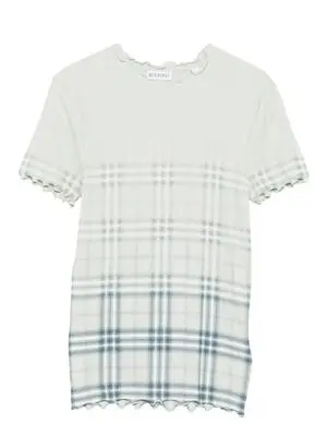 Burberry Burberry Checkered Knit T-Shirt With Ruffle Trim White