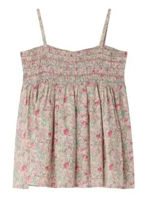 Bonpoint Apolline Smocked And Hand-embroidered Strappy Blouse - Raspberry Flowers