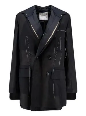 Sacai Double-breasted Blazer With Pleated Back Detail - Black