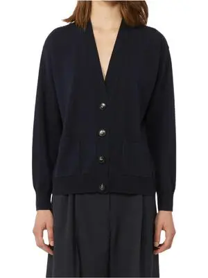 Max Mara Long Sleeve V-neck Button Pocket Cardigan - Black