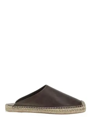 Brunello Cucinelli Round Toe Woven Espadrille Slides - Black