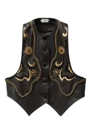Versace Embellished Leather Waistcoat - Black