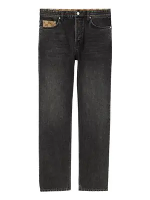 Gucci Washed Denim Jeans With Monogram Detail - Black