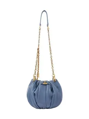 Chloé Chloe Plissé Leather Shoulder Bag Grey Blue