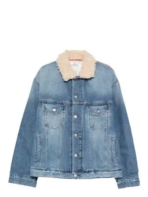 Acne Studios Long Sleeve Denim Jacket With Wool Collar - Blue