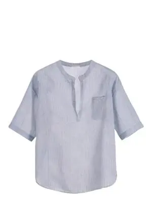 ROBERTO COLLINA Striped V-neck Blouse - Gray