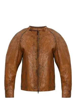 DIESEL® L-nuri Zip-fastening Leather Jacket - Brown